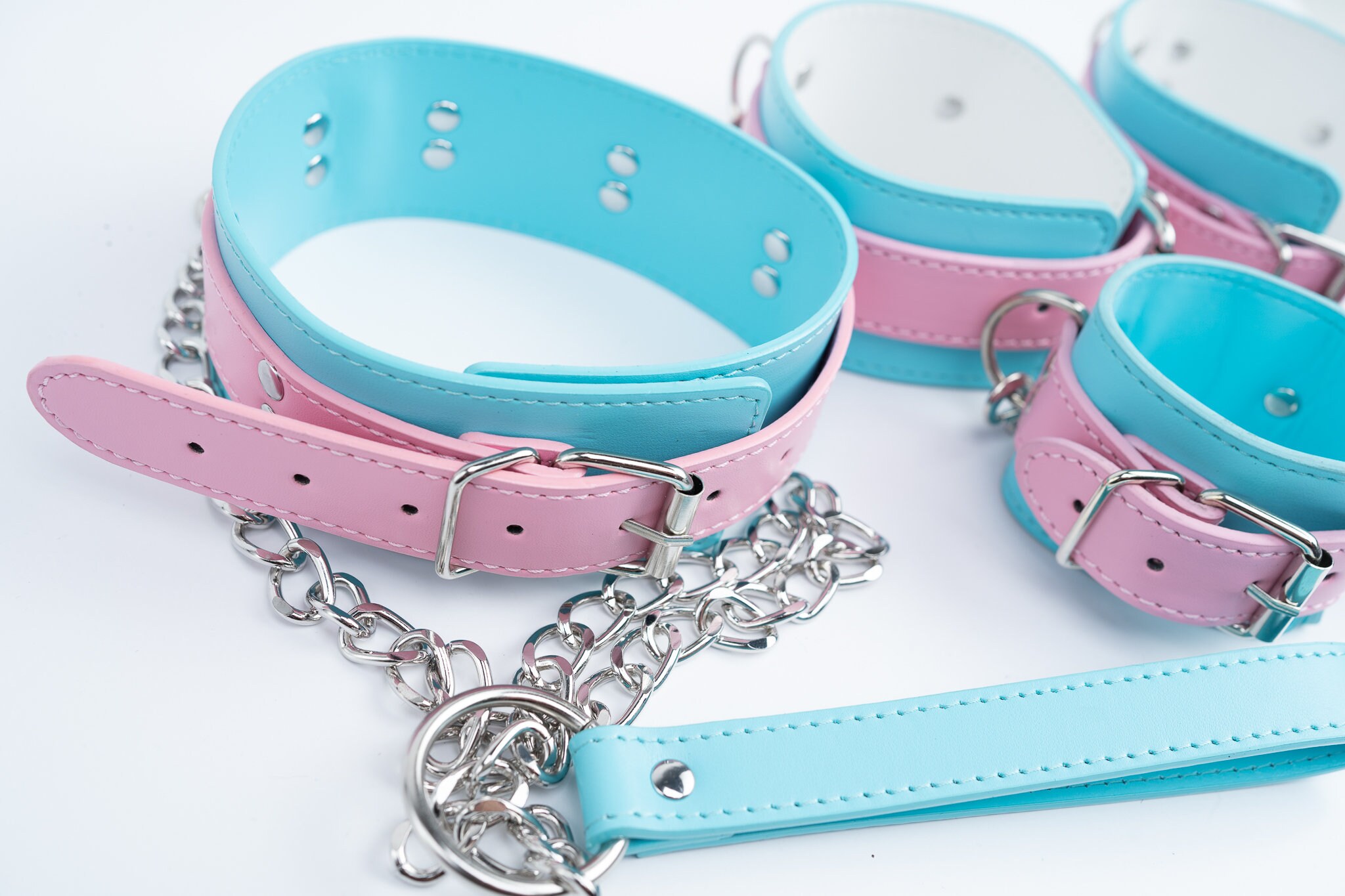 Mint Pink Bondage Kit, Turquoise Pink Restraints Set, Turquoise Leather ...