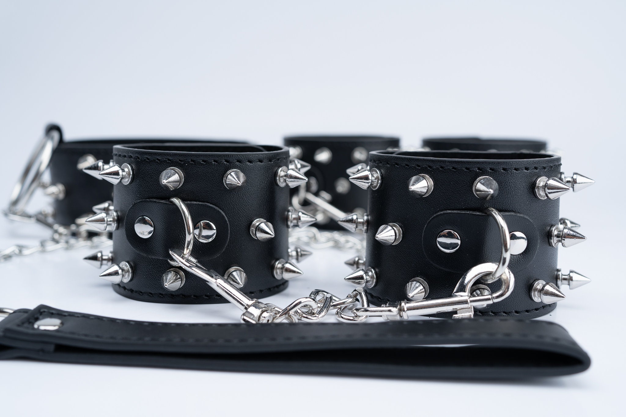 Spiked Restraints Set, Bondage Kit, Leather Restraints Set, Handcuffs ...