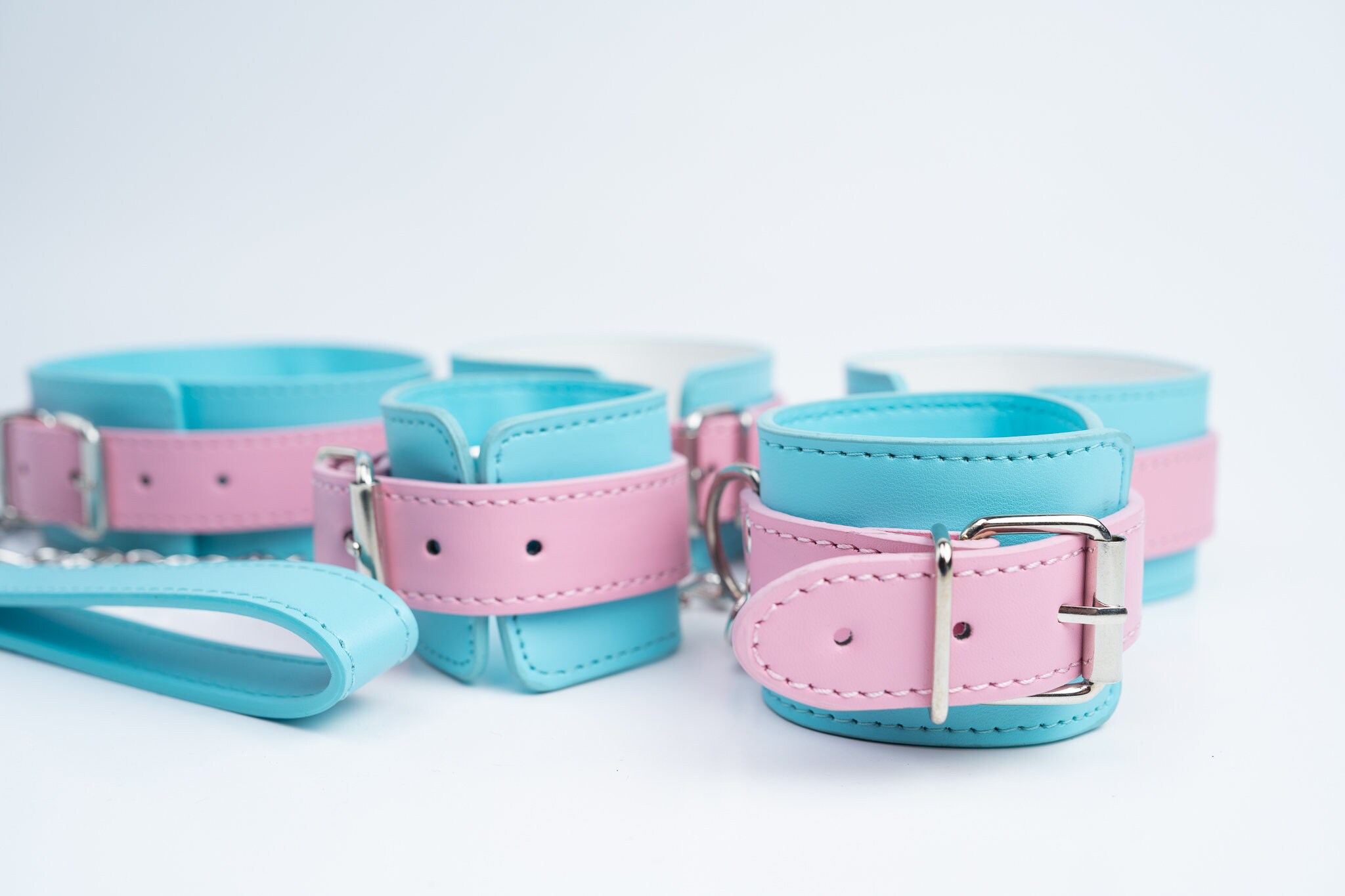 Mint Pink Bondage Kit, Turquoise Pink Restraints Set, Turquoise Leather ...