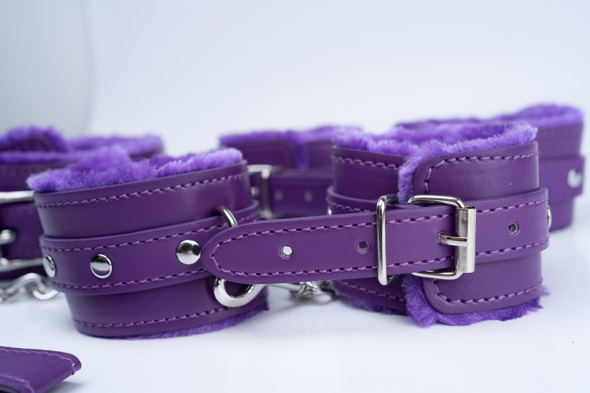Purple Restraints Set With Plush, Plush Bondage Kit, Leather Restraints ...