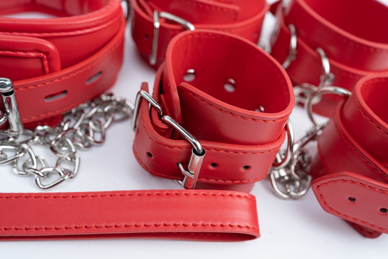 Luxury Red Restraints Kit, Red Set With Red, Leather Restraints Set ...