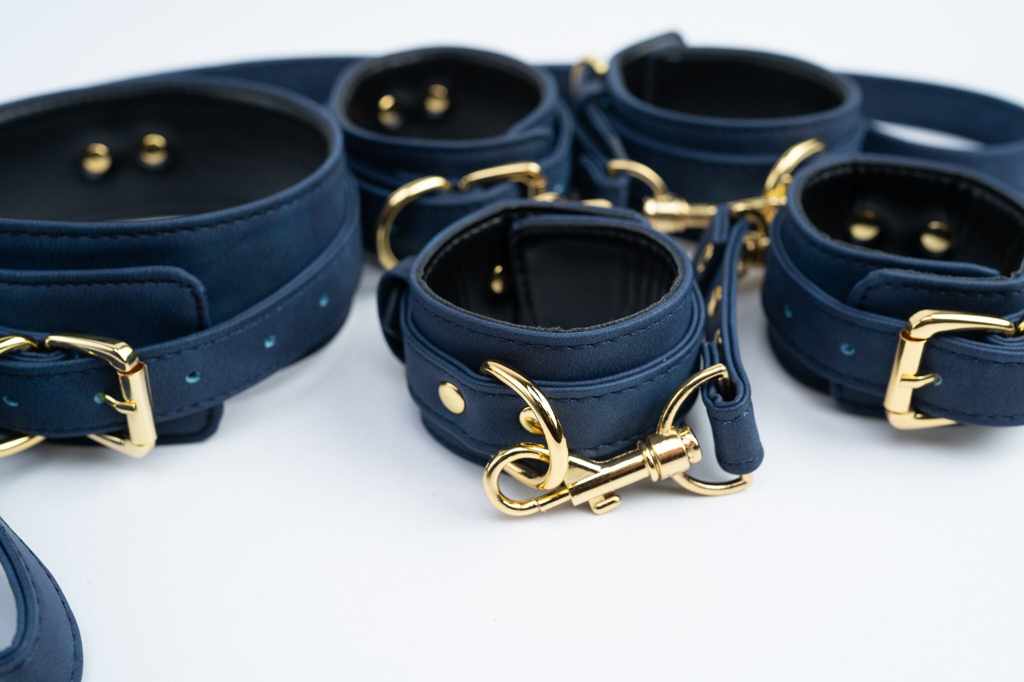 Premium Navy Blue Set, Bondage Kit, Leather Restraints Set, Handcuffs ...