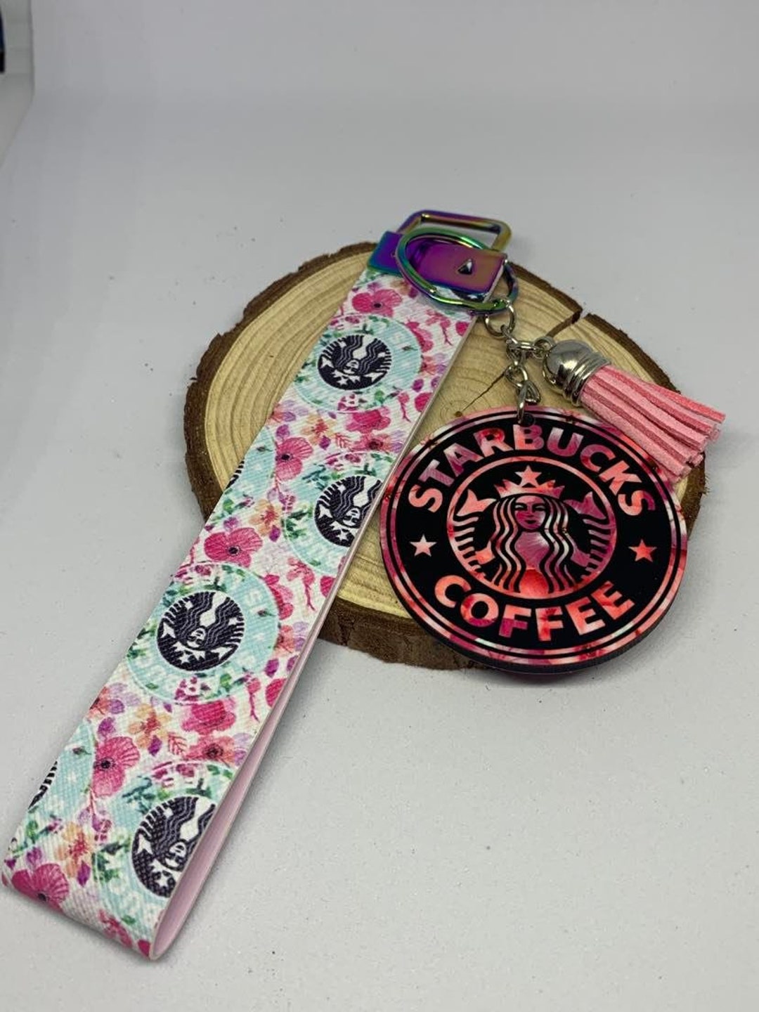 Starbucks Coffee Wristlet Keychain Pink Floral. Free Shipping - Etsy