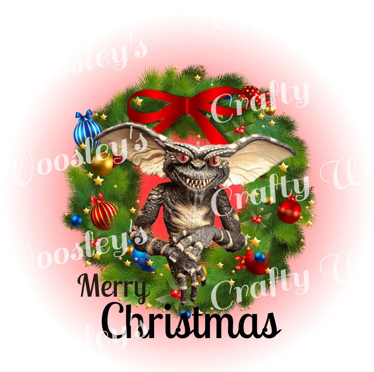 Merry Christmas Wreath W/gremlin Digital Png File for Sublimation - Etsy