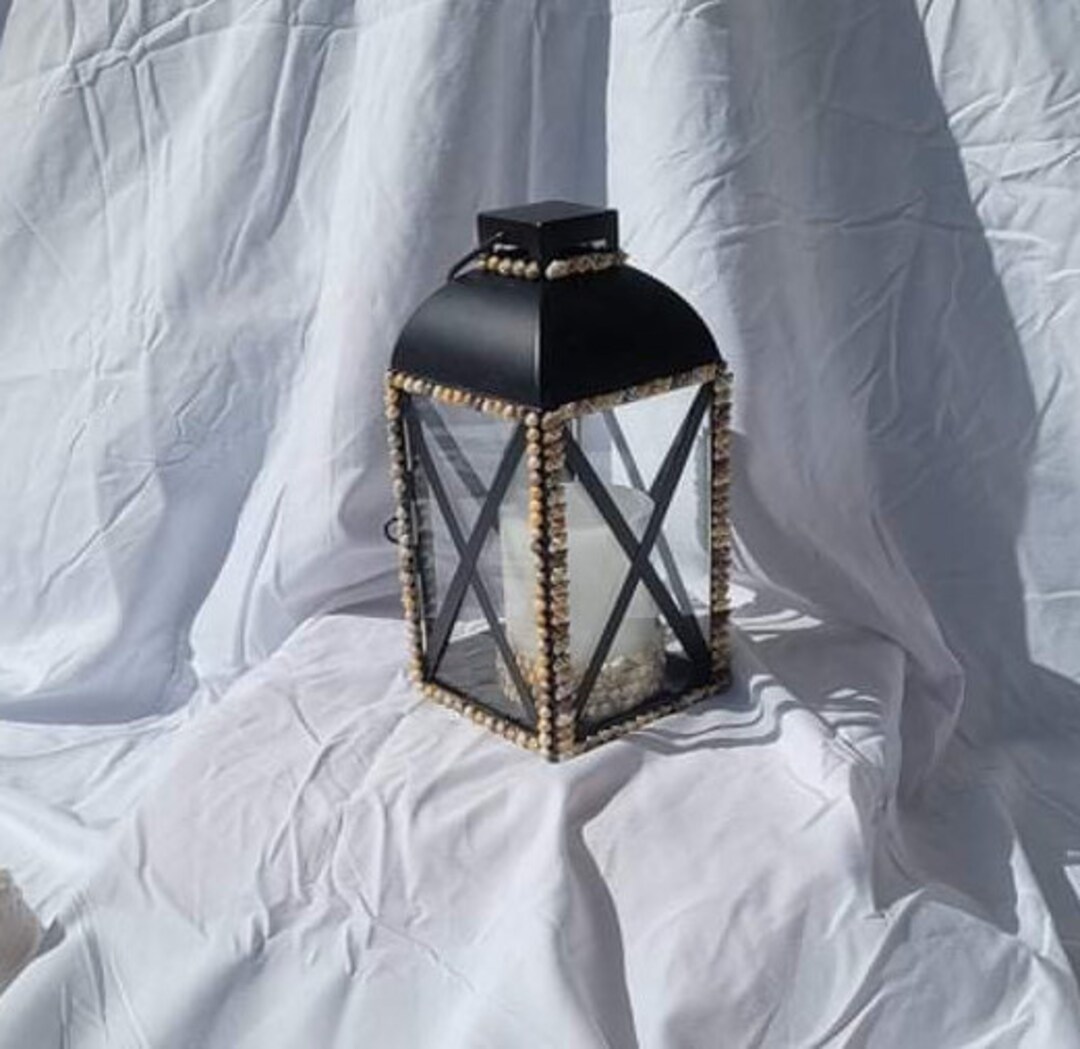Lantern (med) Seashells, 4" Candle Battery Flameless Timer, Beach Decor ...