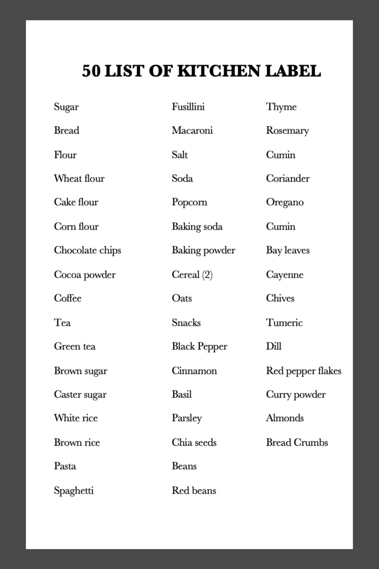 50 Kitchen Label Template , Modern Minimalist Spice Jar Label , Spice ...