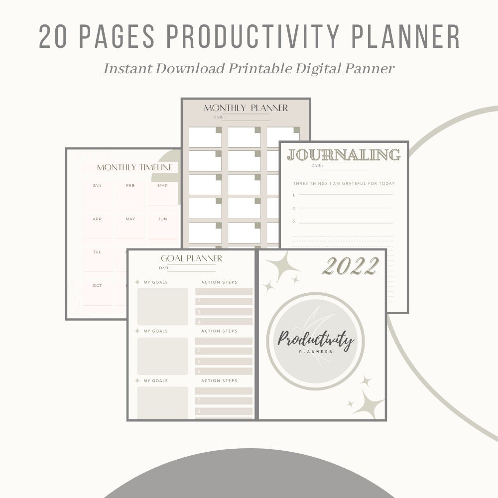 Productivity Printable Planner , Daily, Weekly, Monthly , Journal ...