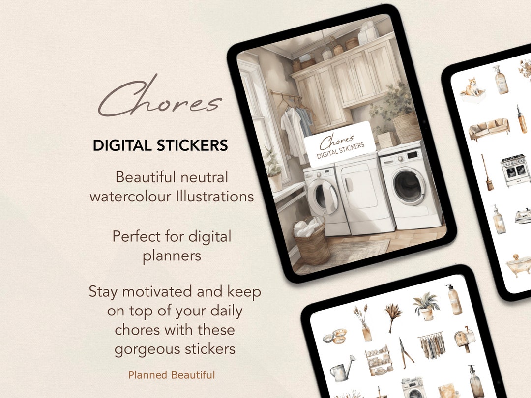 Chores Digital Stickers, Aesthetic Cleaning Digital Stickers Book ...