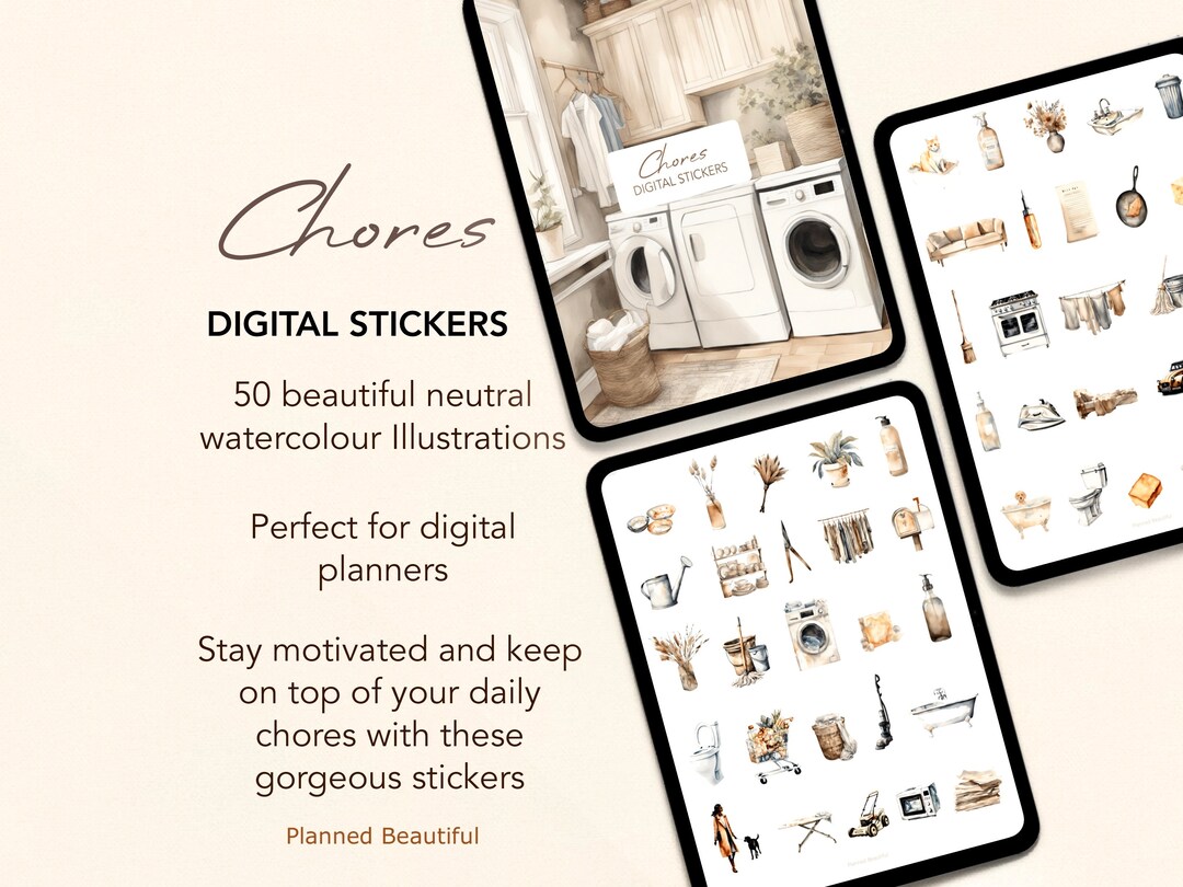 Chores Digital Stickers, Aesthetic Cleaning Digital Stickers Book ...