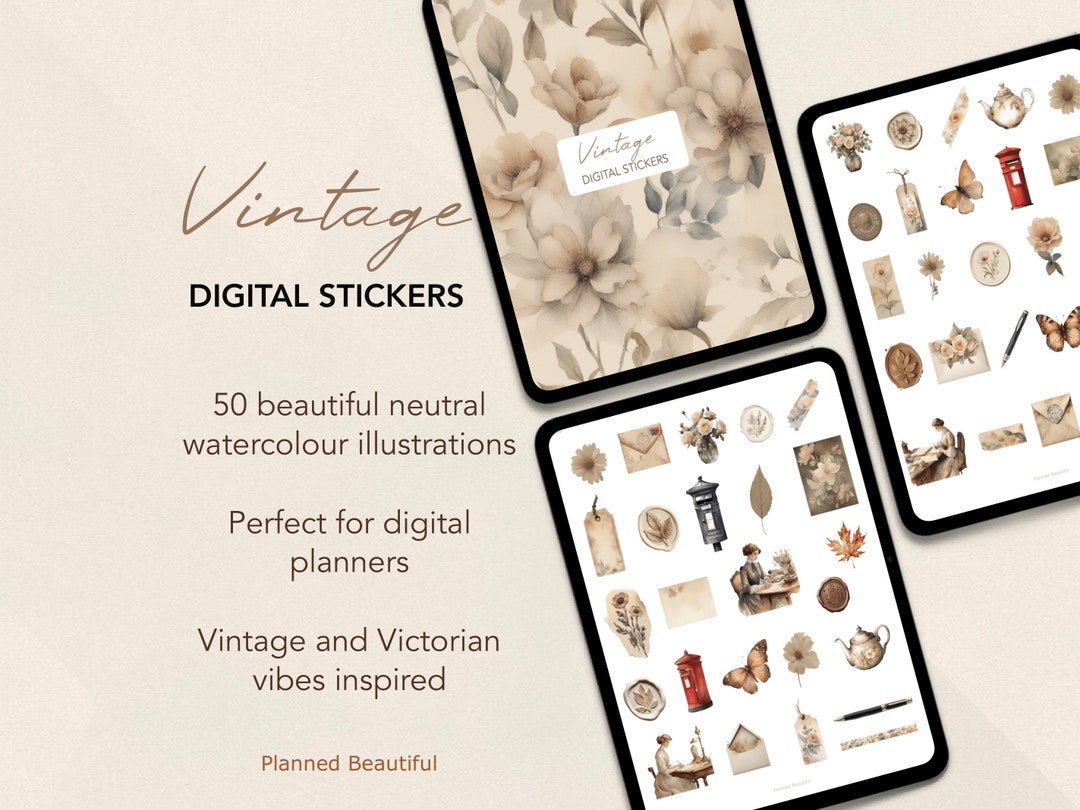 Vintage Digital Stickers, Victorian Digital Sticker Pack, Scrapbook ...
