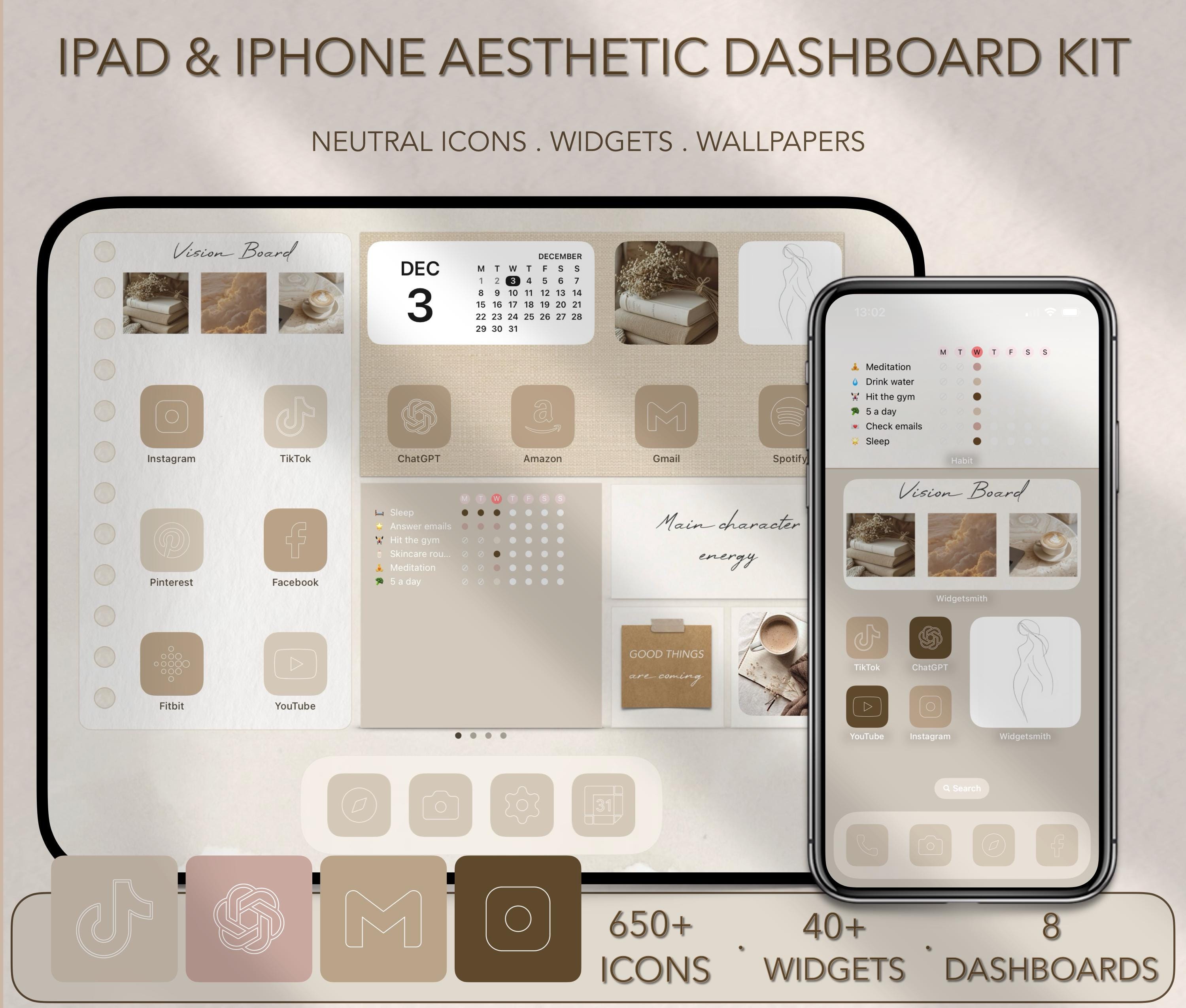 Neutral iPad Home Screen Kit – Ios 18 Icons, Widgets & Wallpaper ...
