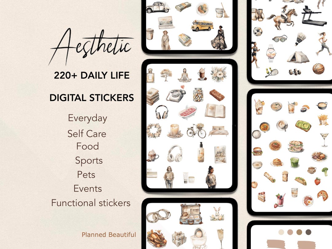 Neutral Aesthetic Digital Stickers, Everyday Digital Stickers ...