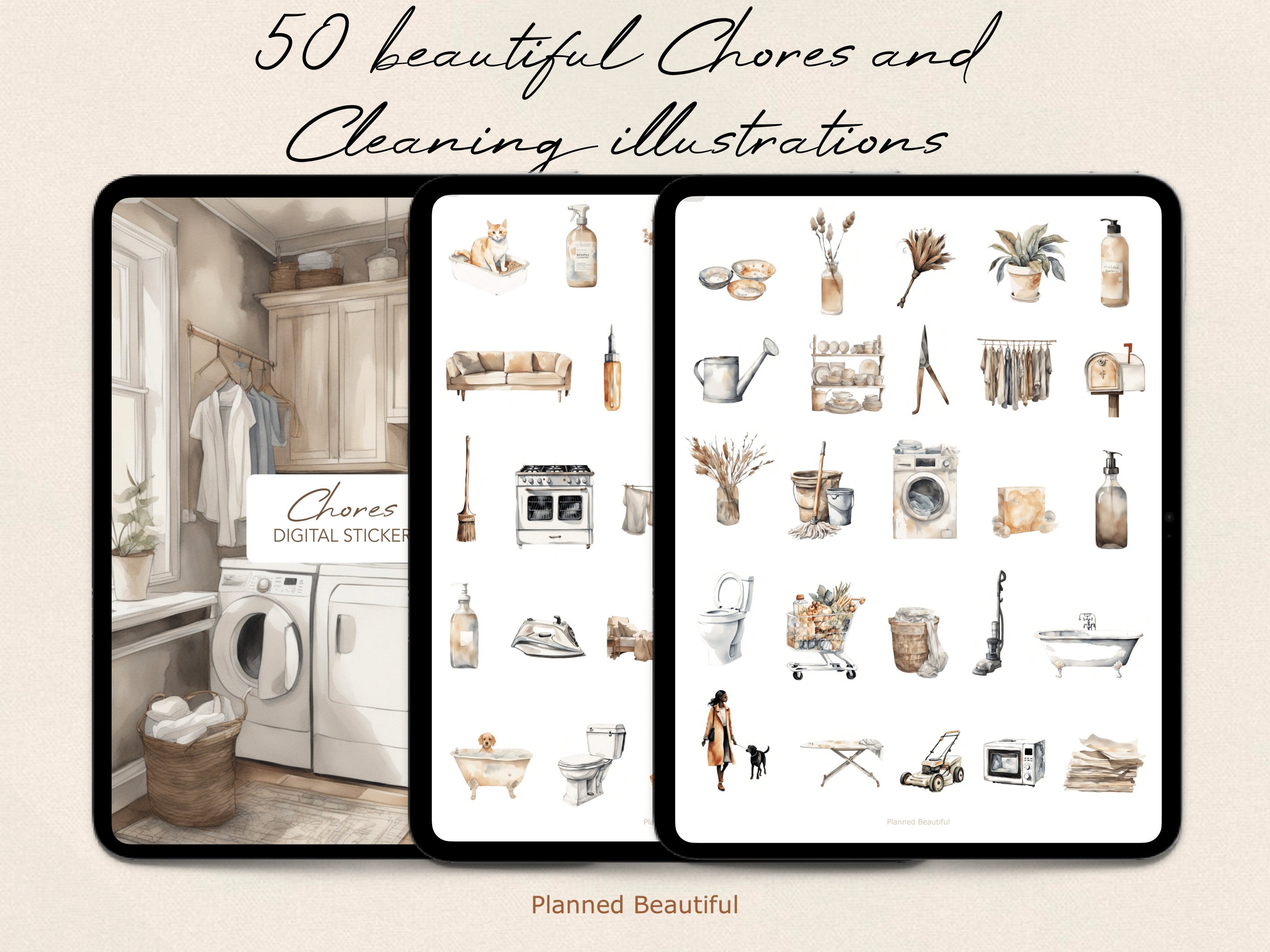 Chores Digital Stickers, Aesthetic Cleaning Digital Stickers Book ...