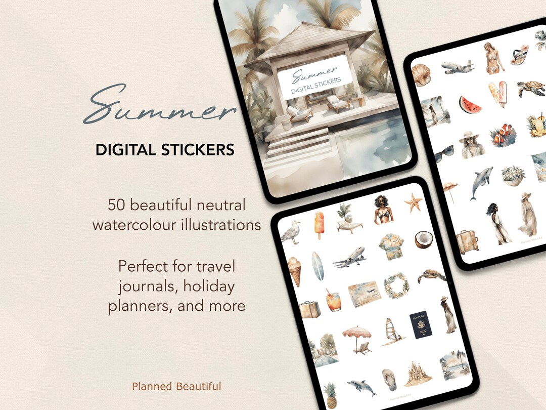 Summer Holidays Stickers, Sunny Vacation Goodnotes Digital Sticker Pack ...