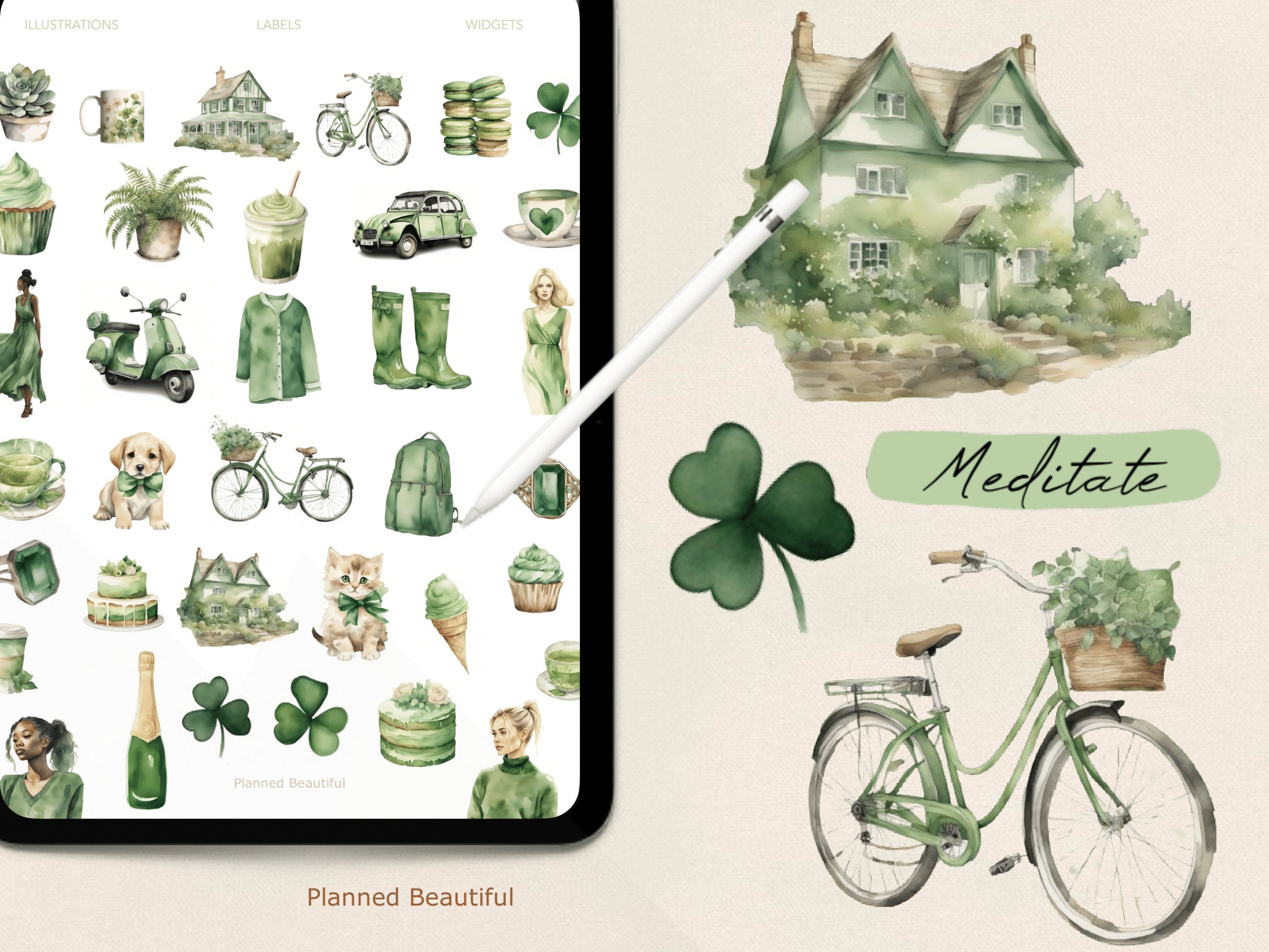 Green Digital Stickers, St Patrick Digital Stickers, Goodnotes Stickers ...