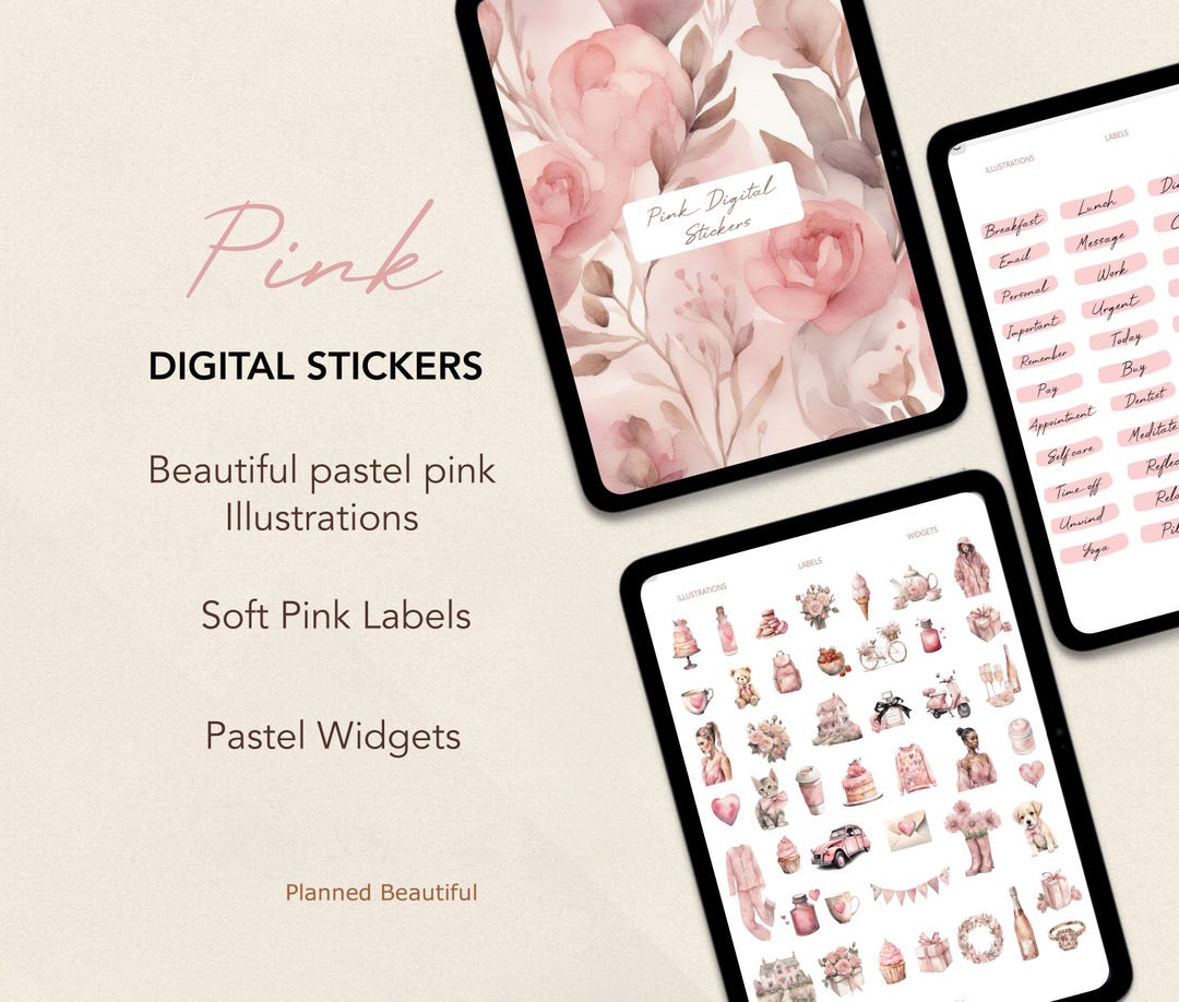 Pink Digital Stickers, Valentine Digital Stickers, Vintage Goodnotes ...