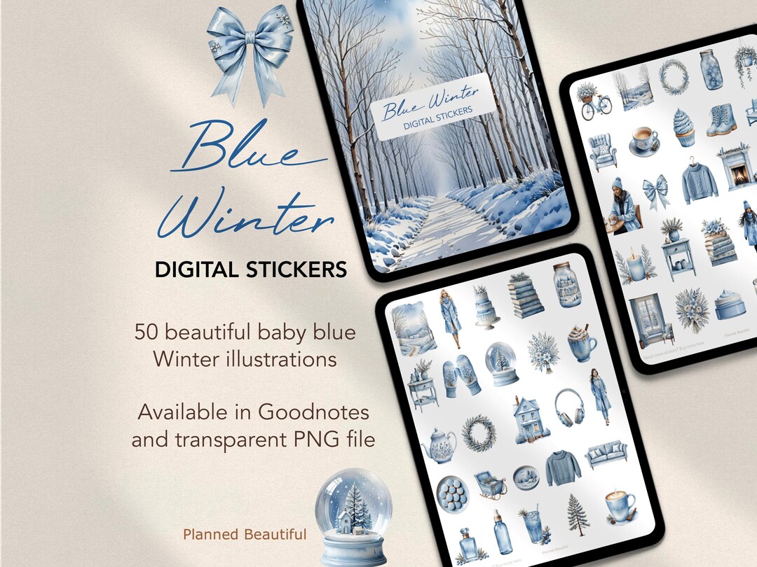 Blue Winter Digital Sticker Book, December Goodnotes Stickers Pack ...