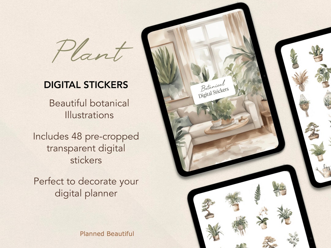 Plant Digital Stickers, Botanical Digital Stickers, Goodnotes Stickers ...