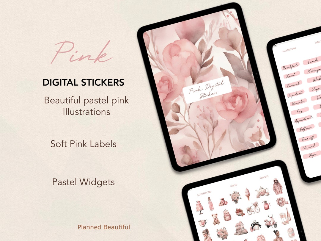 Pink Digital Stickers, Valentine Digital Stickers, Vintage Goodnotes ...