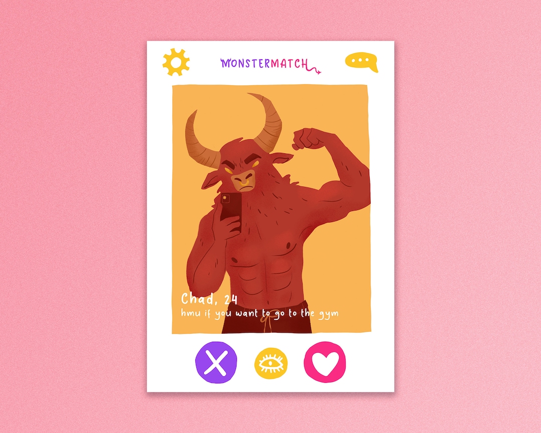 Monster Match Chad Profile - Monster Dating App Minotaur Illustration ...