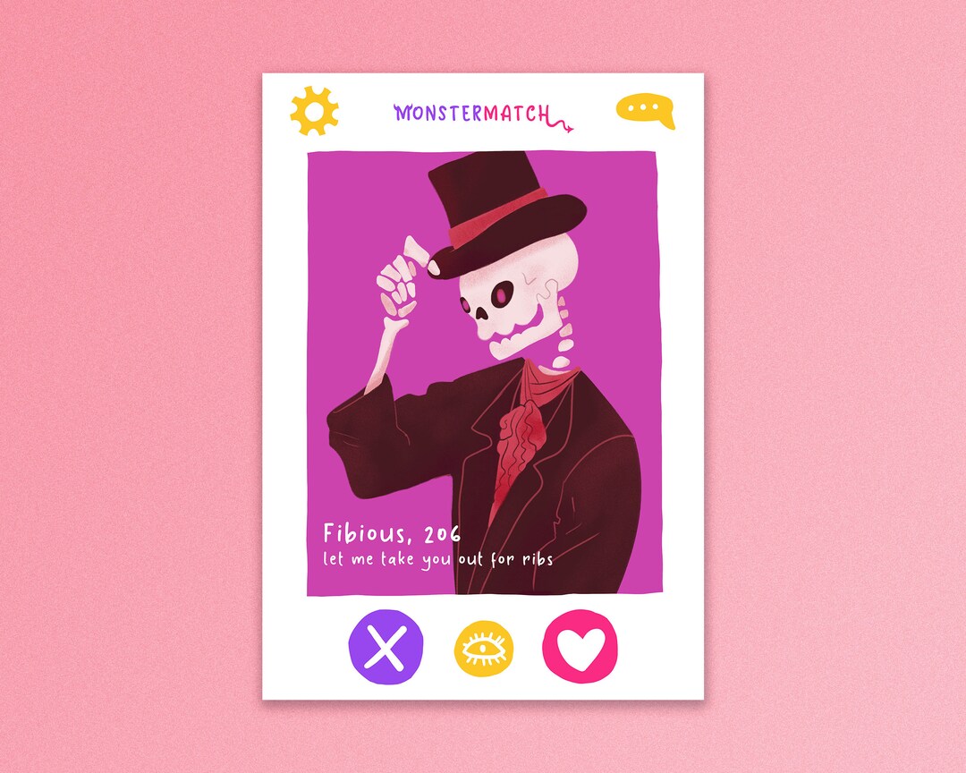 Monster Match Fibious Profile Monster Dating App Skeleton Illustration ...