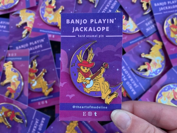 Banjo Playin' Jackalope Hard Enamel Pin 2 Inch Gold - Etsy