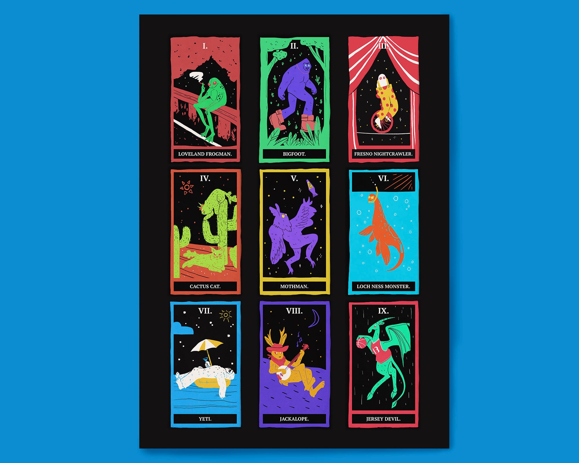 Cryptid Tarot Cards - Art Print Illustration Mothman Bigfoot Nessie - Etsy
