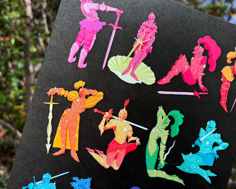 Rainbow Pin-up Knights Art Print - 8.5x11 Illustration - Etsy