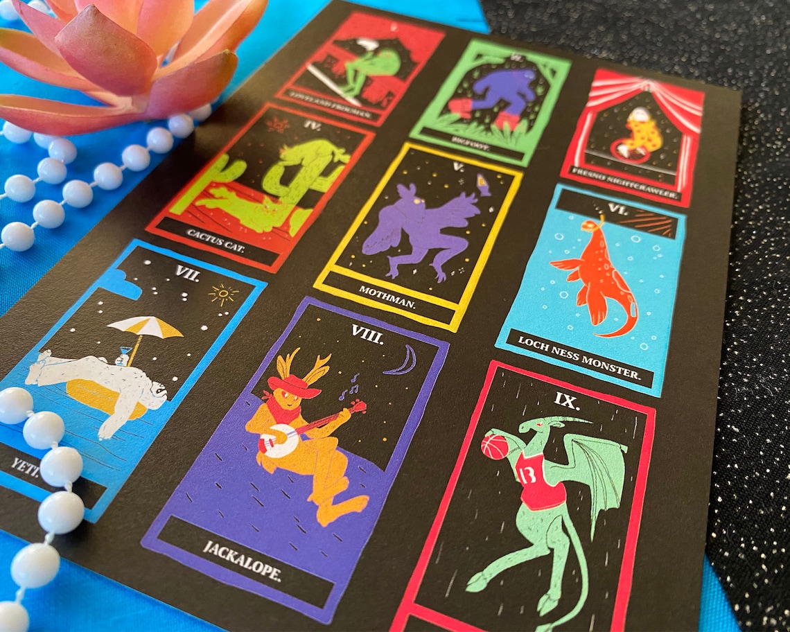 Cryptid Tarot Cards - Art Print Illustration Mothman Bigfoot Nessie - Etsy