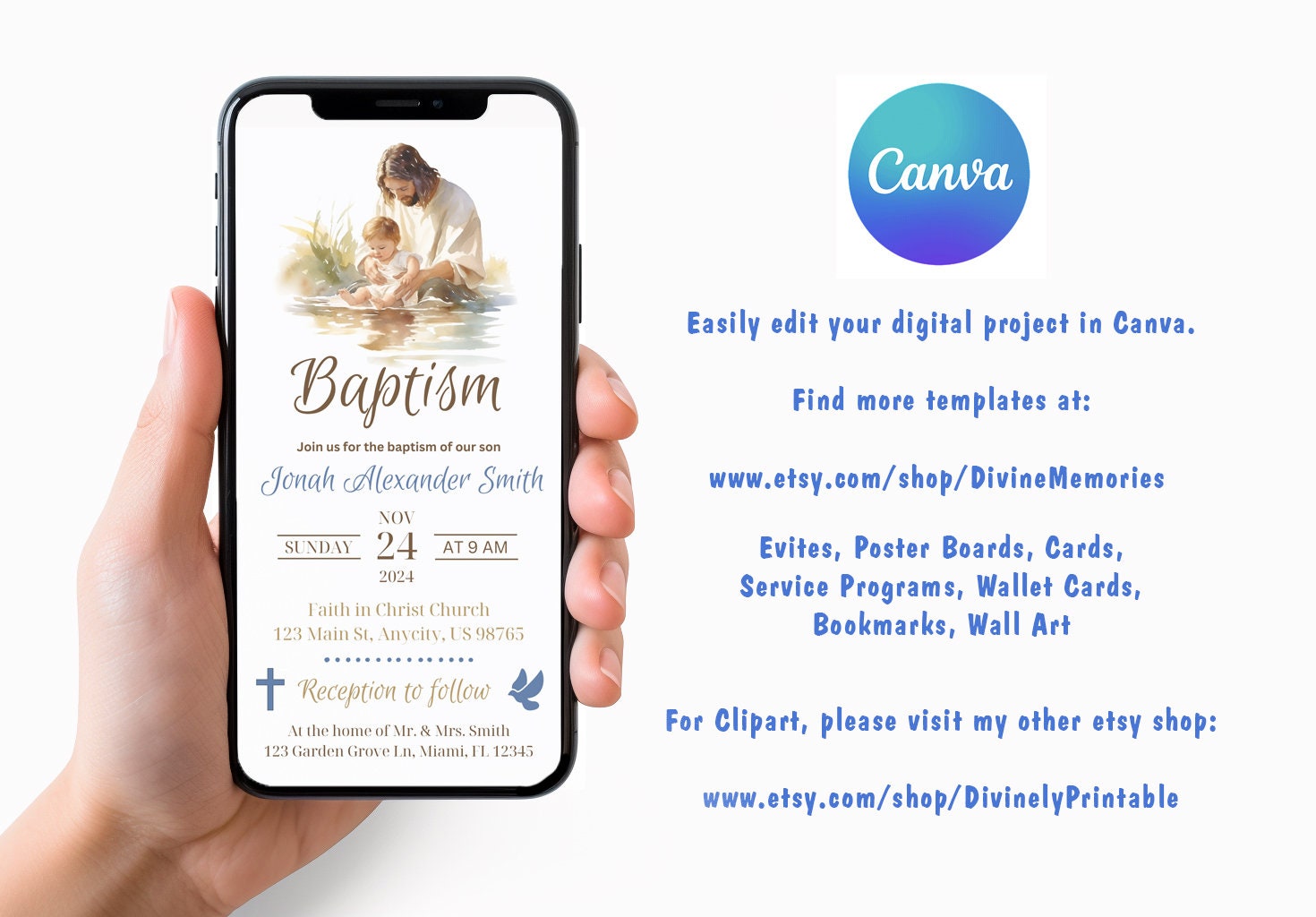Digital Baptism Invitation Evite, Text Invites, Electronic Template ...