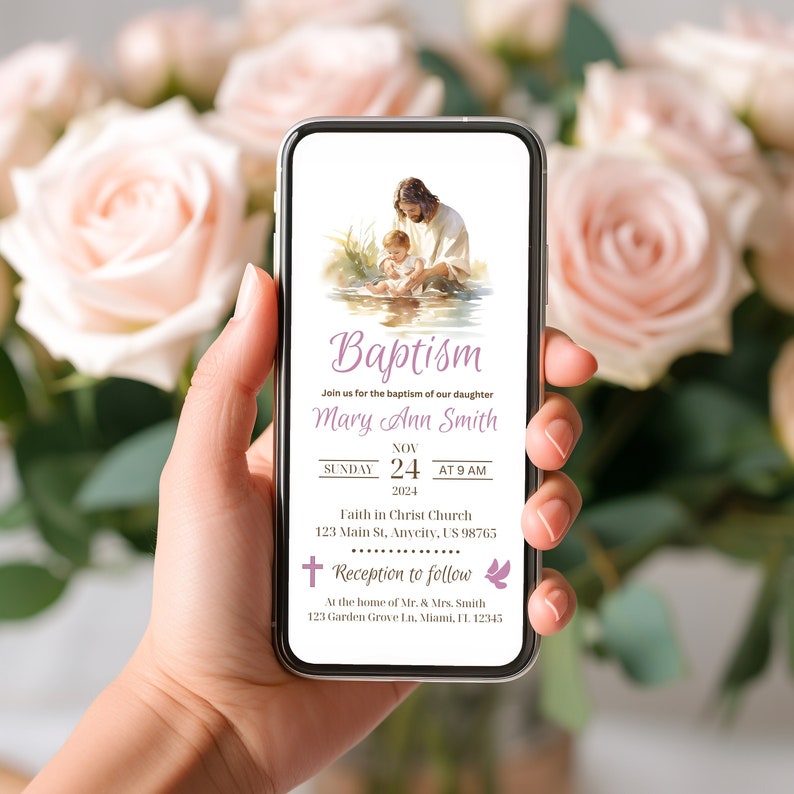 Digital Baptism Invitation Evite, Text Invites, Electronic Template ...