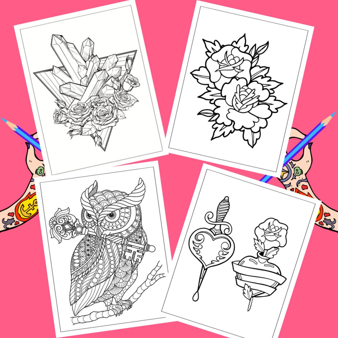 Tattoo Art Coloring Book Digital Instant Download | Etsy