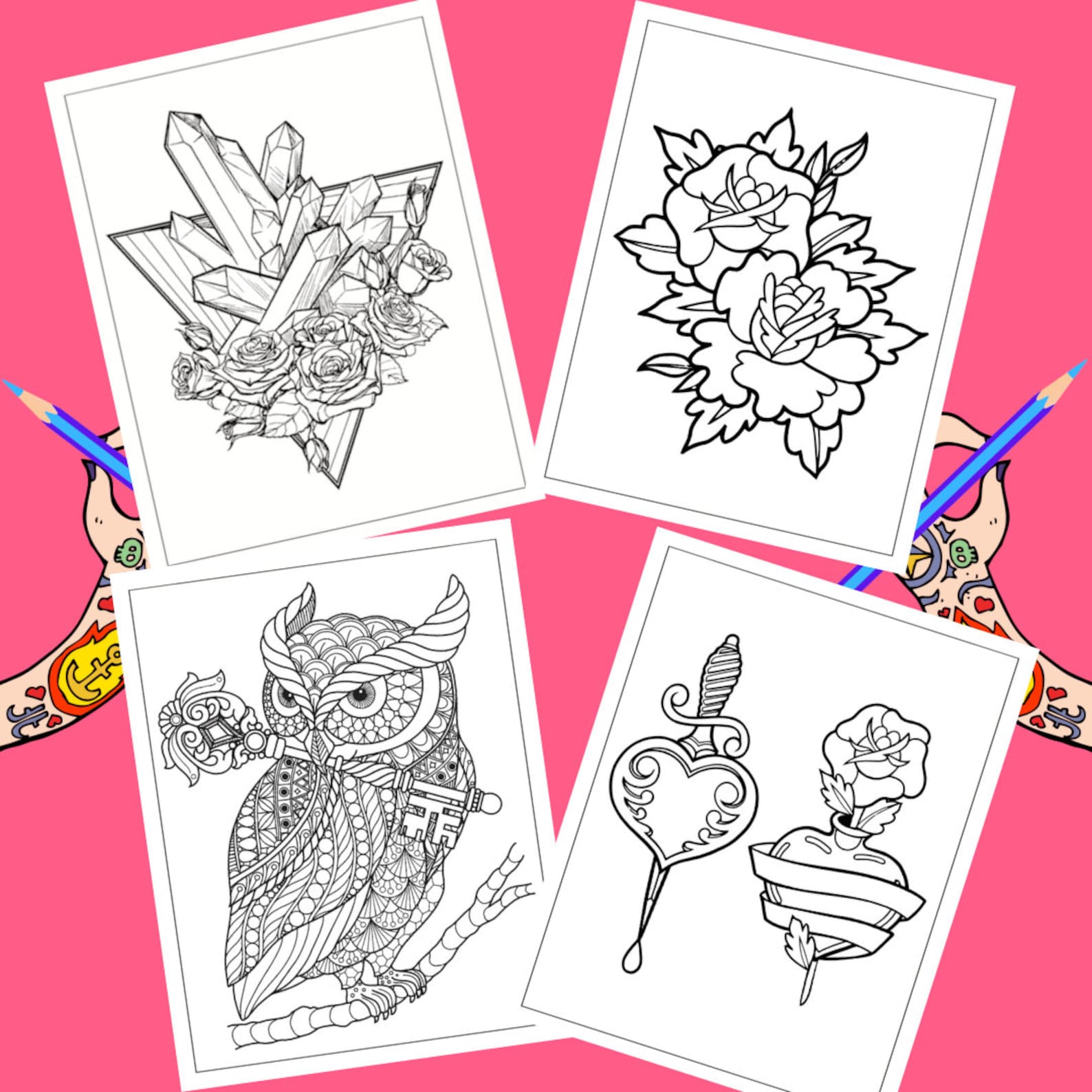 Tattoo Art Coloring Book - Digital - Instant Download - Coloring Pages ...