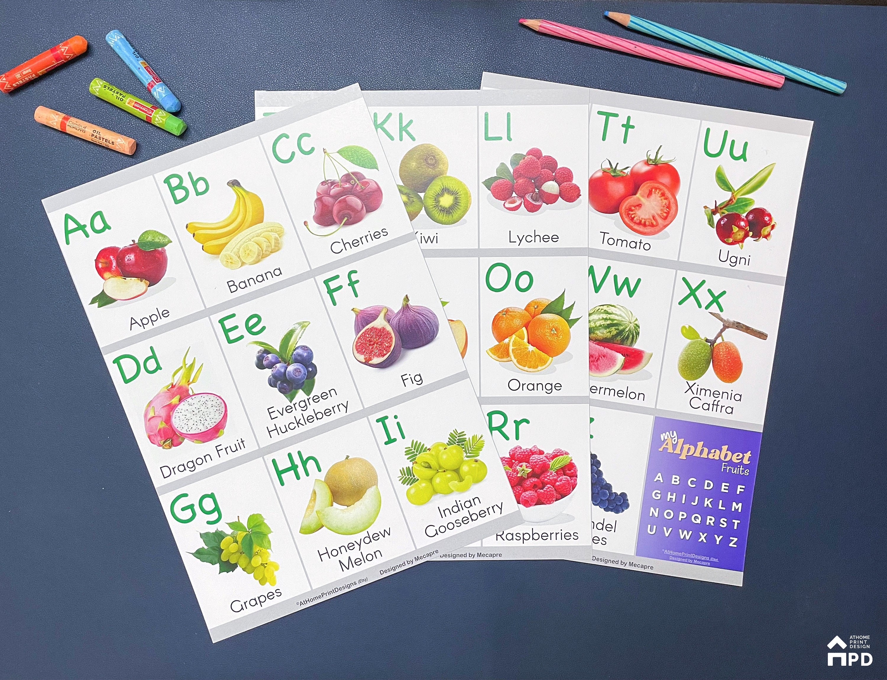 Preschool Printable Flashcards Fruits Real Pictures ABC Alphabet ...