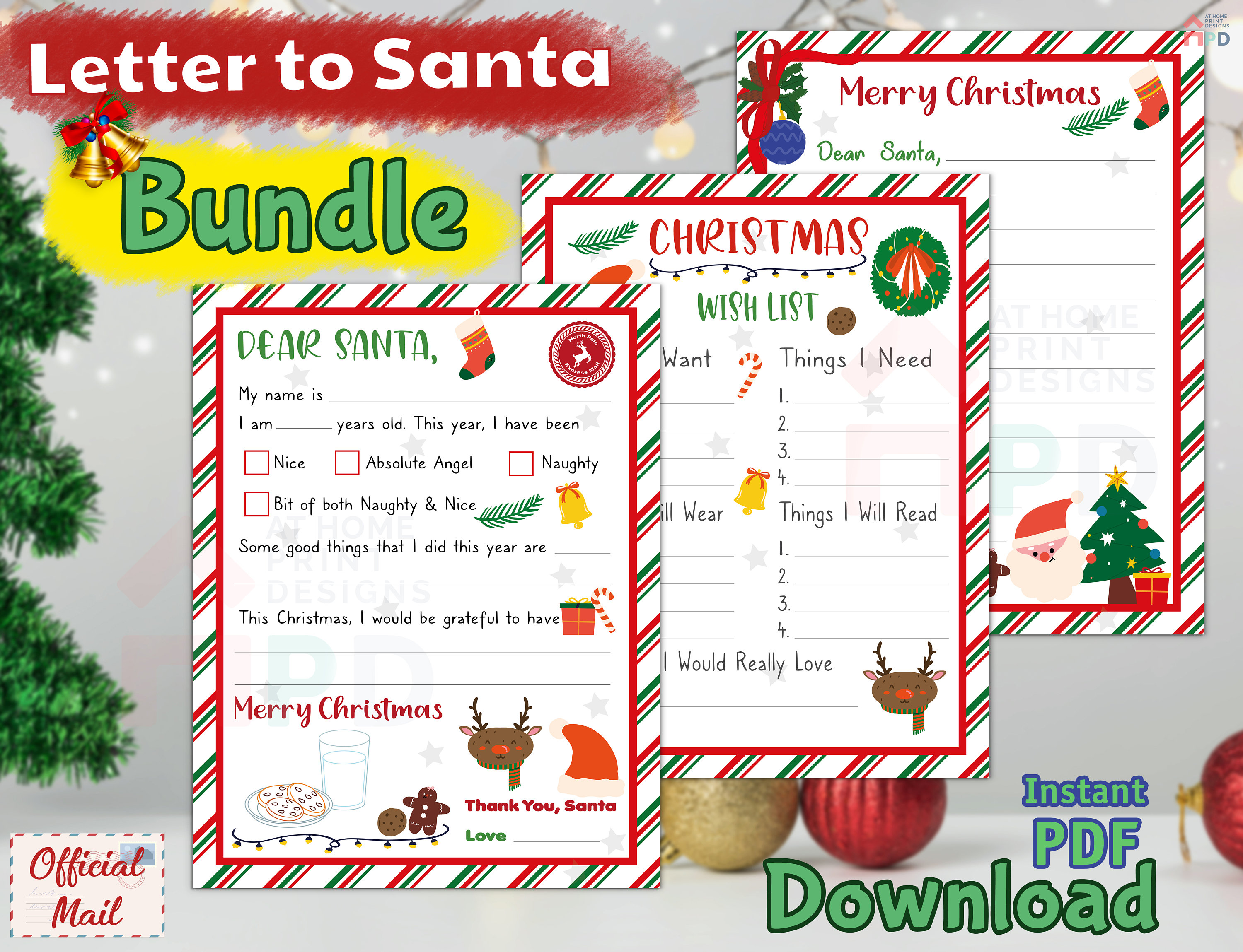 Bundle Printable Cute Dear Santa Letter Template Christmas - Etsy