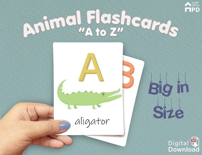 Big Preschool Printable Flashcards Animal ABC Cards Alphabet Montessori ...