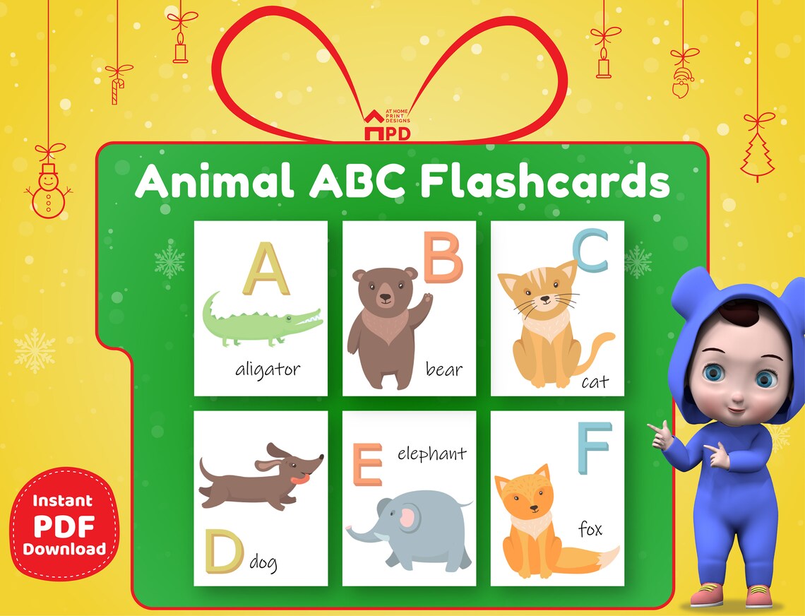 Big Preschool Printable Flashcards Animal ABC Cards Alphabet Montessori ...