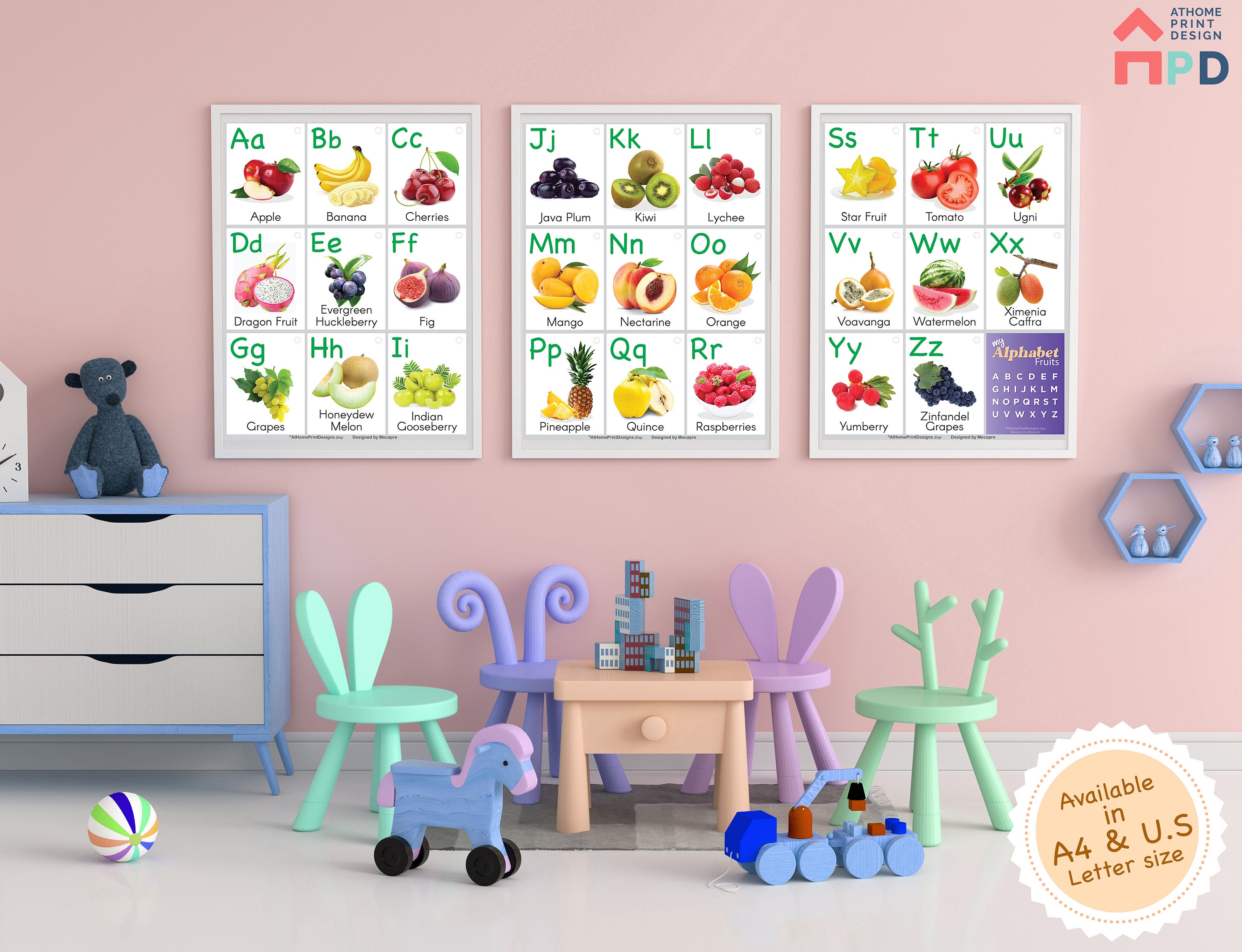 Preschool Printable Flashcards Fruits Real Pictures ABC Alphabet ...