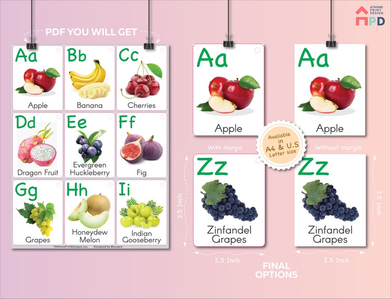 Preschool Printable Flashcards Fruits Real Pictures ABC Alphabet ...