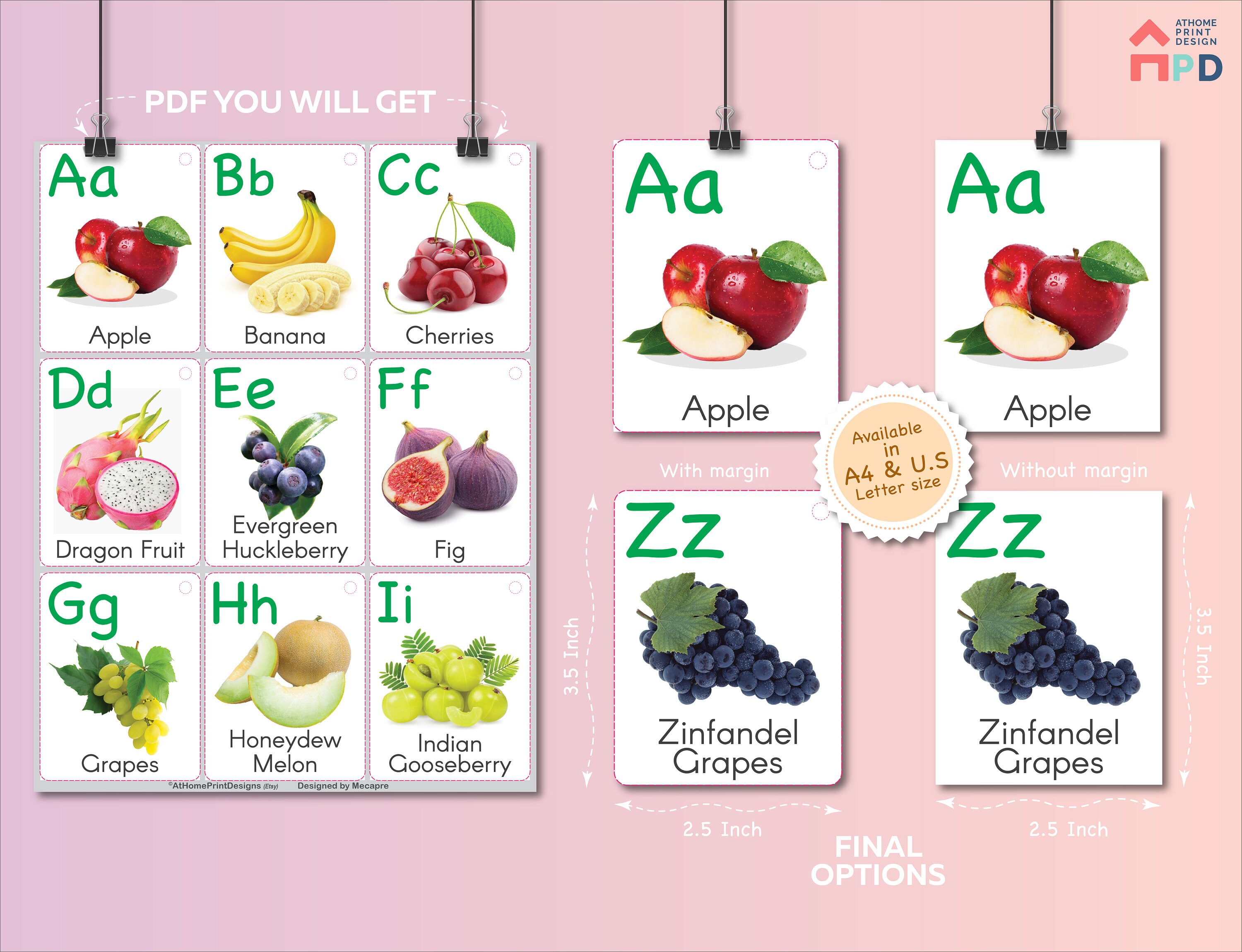 Preschool Printable Flashcards Fruits Real Pictures ABC Alphabet ...