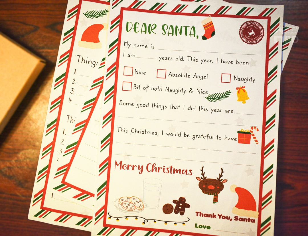 Bundle Printable Cute Dear Santa Letter Template Christmas Gift for ...