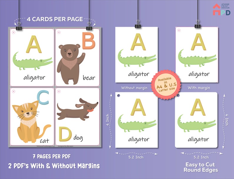 Preschool Printable Flashcards Animal ABC Cards Alphabet Montessori ...
