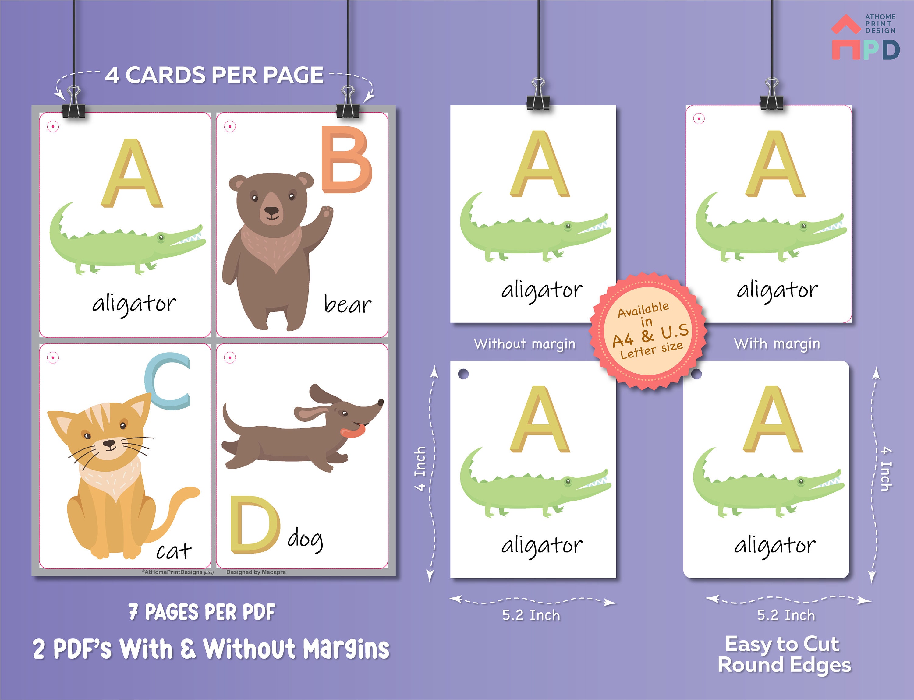 Big Preschool Printable Flashcards Animal ABC Cards Alphabet Montessori ...
