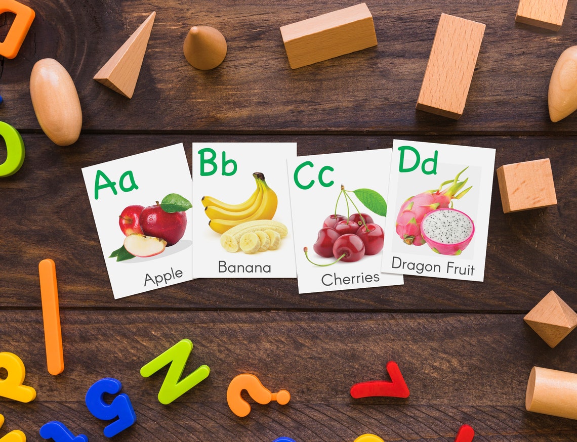 Preschool Printable Flashcards Fruits Real Pictures ABC Alphabet ...
