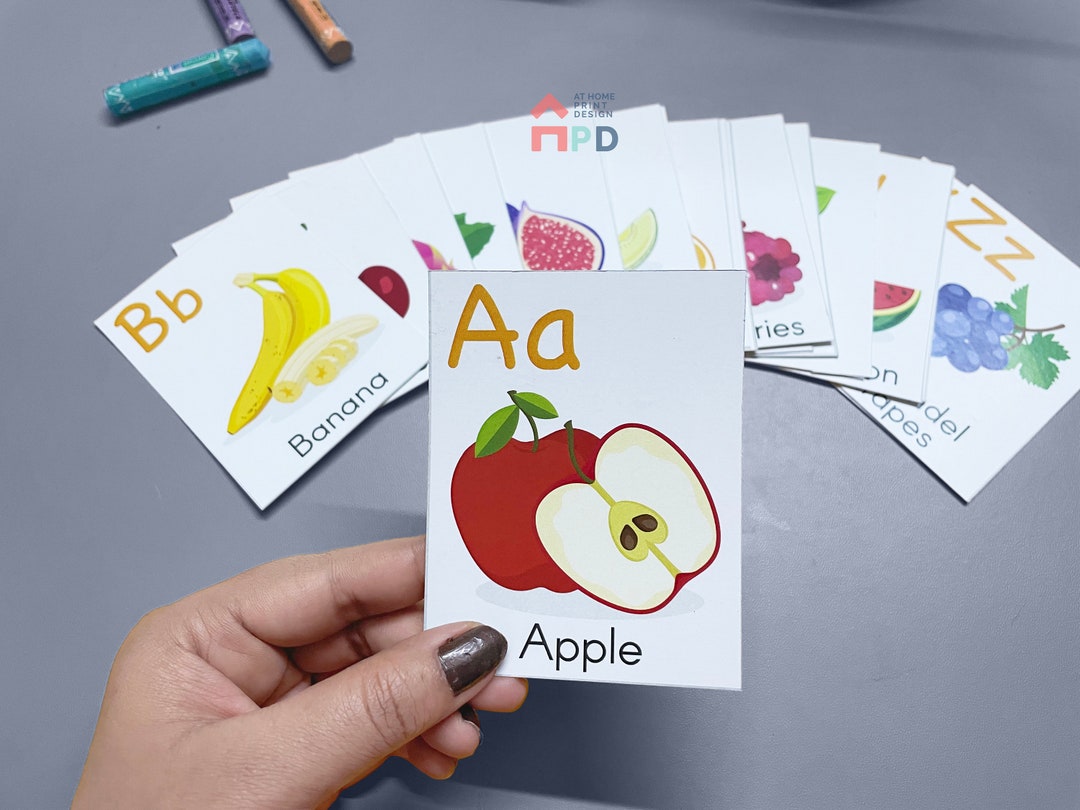 Preschool Printable ABC Flashcards Fruits Alphabet Cards Kindergarten ...