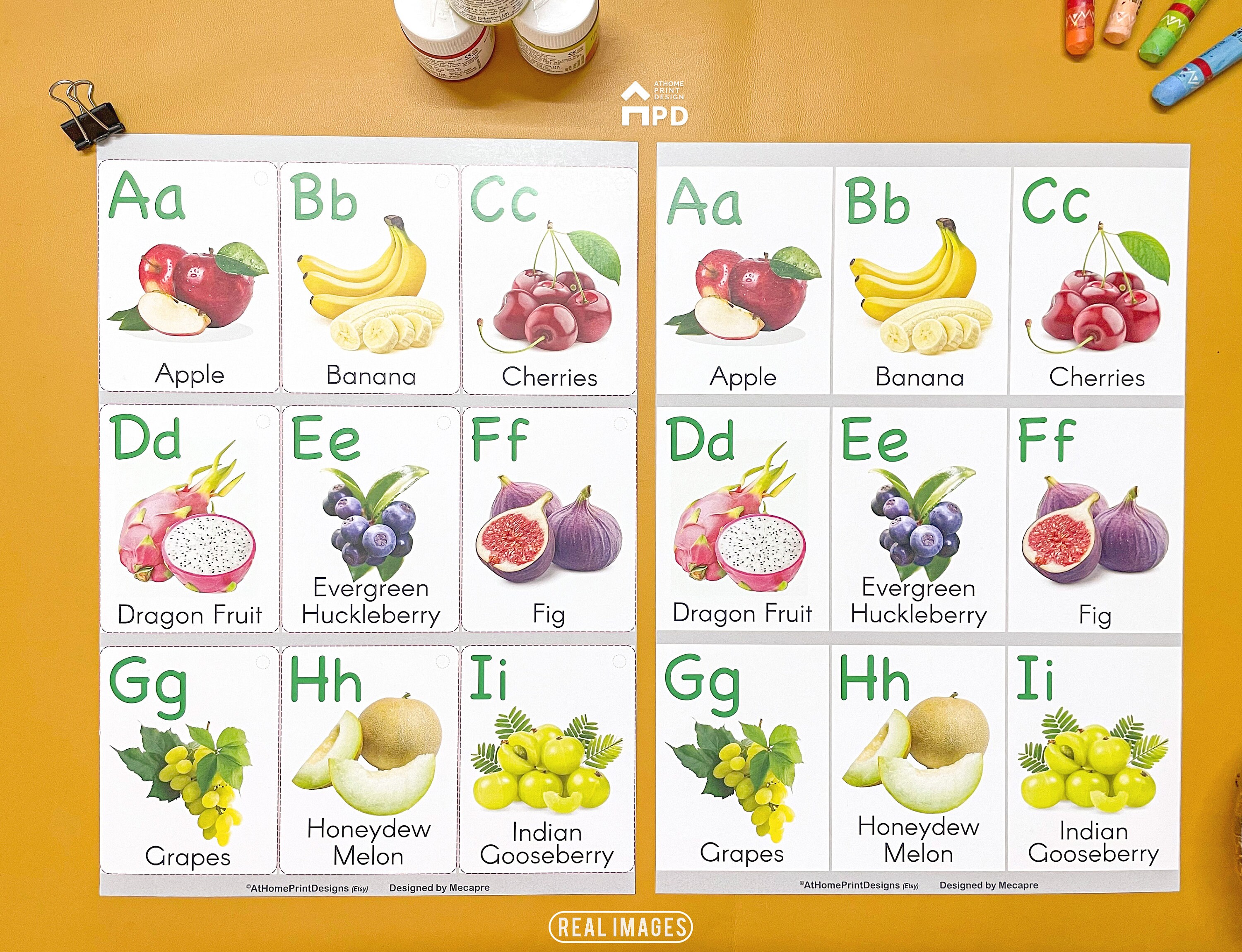 Preschool Printable Flashcards Fruits Real Pictures ABC Alphabet ...