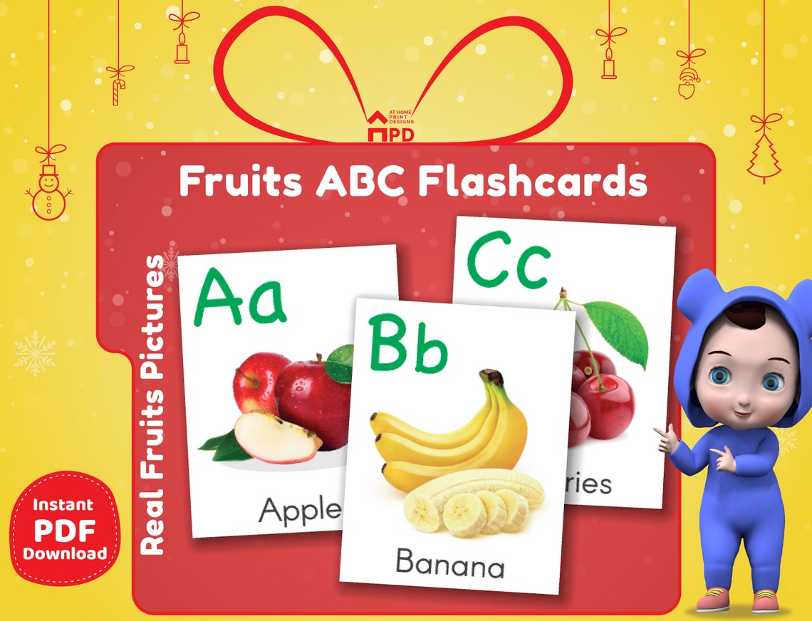 Preschool Printable Flashcards Fruits Real Pictures ABC Alphabet ...