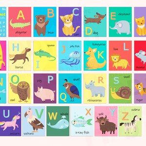Oversized Preschool Printable Flashcards Cute Colourful ABC Animal Big ...