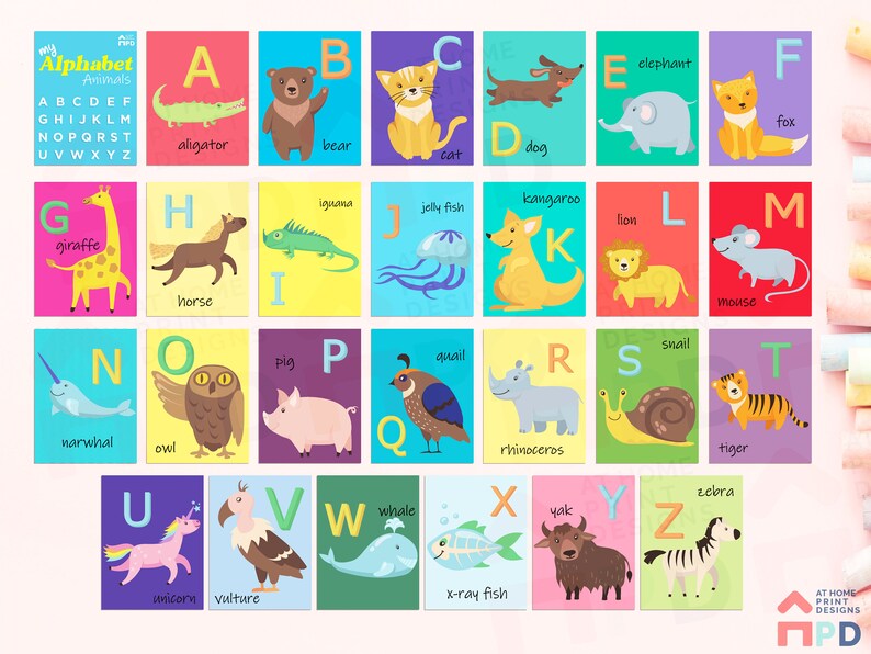 Oversized Preschool Printable Flashcards Cute Colourful ABC Animal Big ...