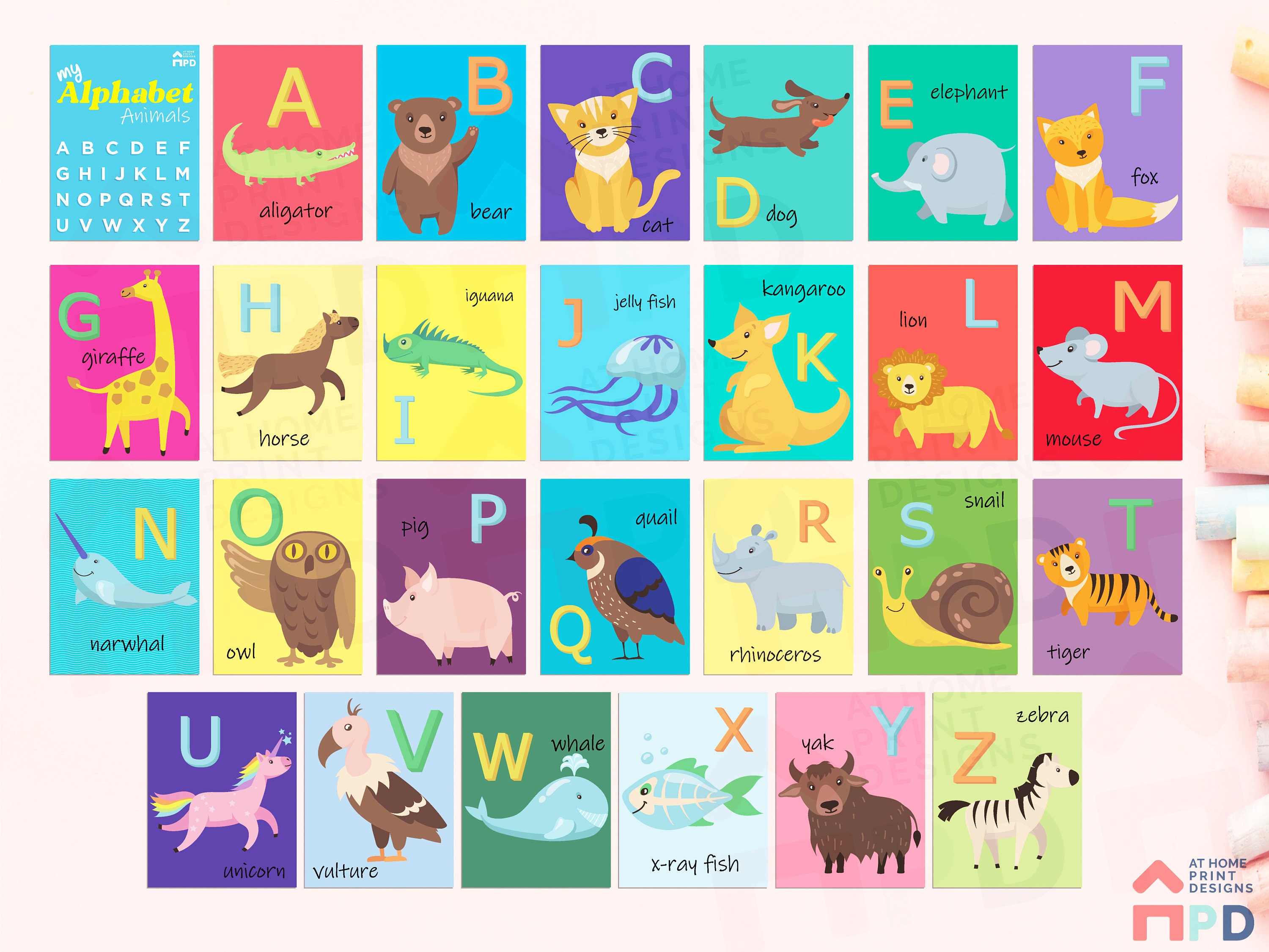 Oversized Preschool Printable Flashcards Cute Colourful ABC - Etsy
